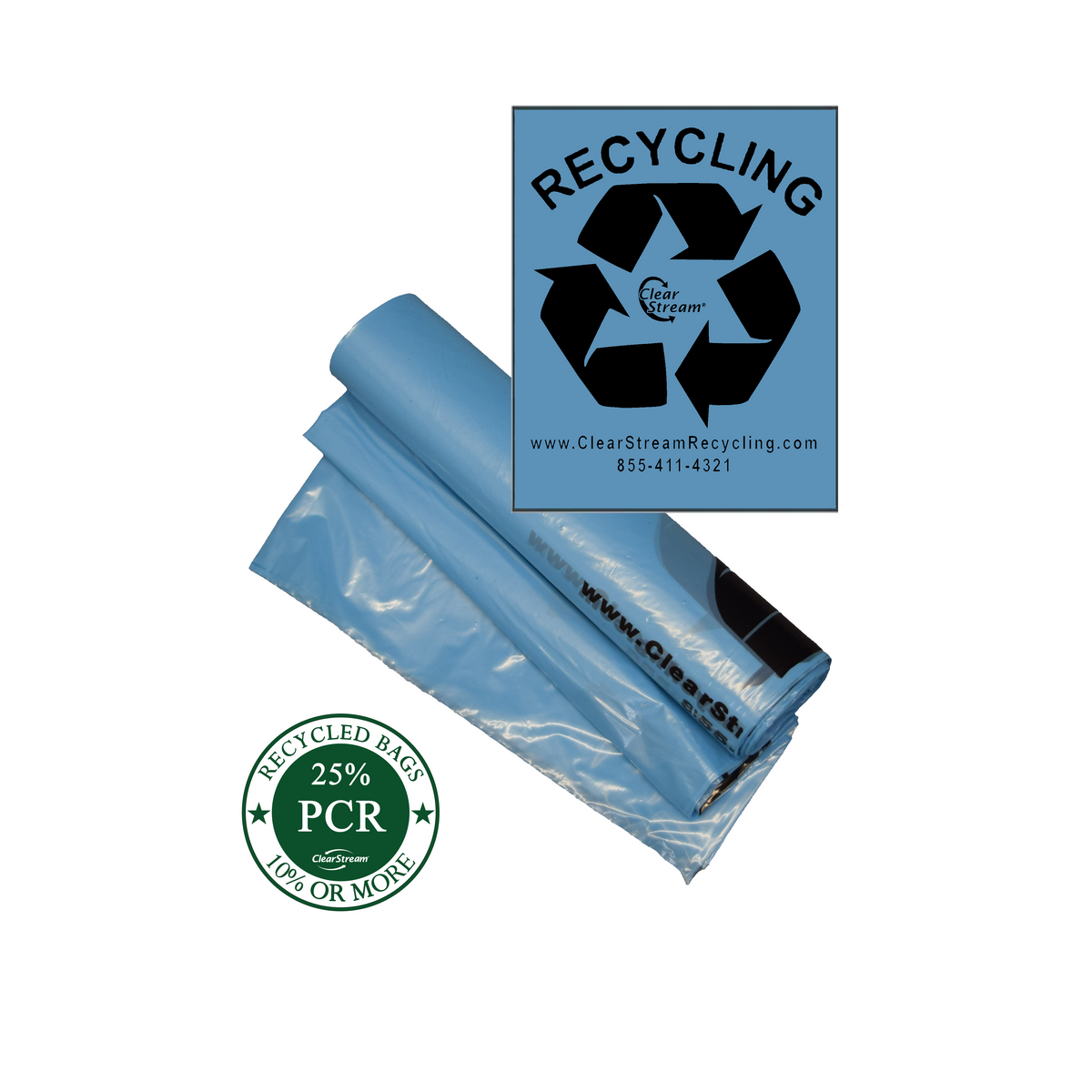 Blue Recycling Bags – 40 Gal, 1.1 MIL, 25% PCR | ClearStream ...